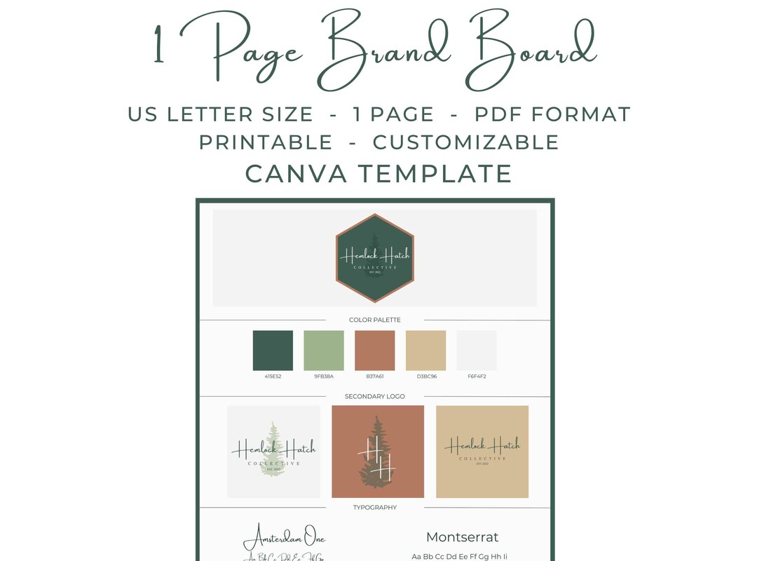 One Page Brand Board - Editable - Canva Template - Mini Brand Board ...