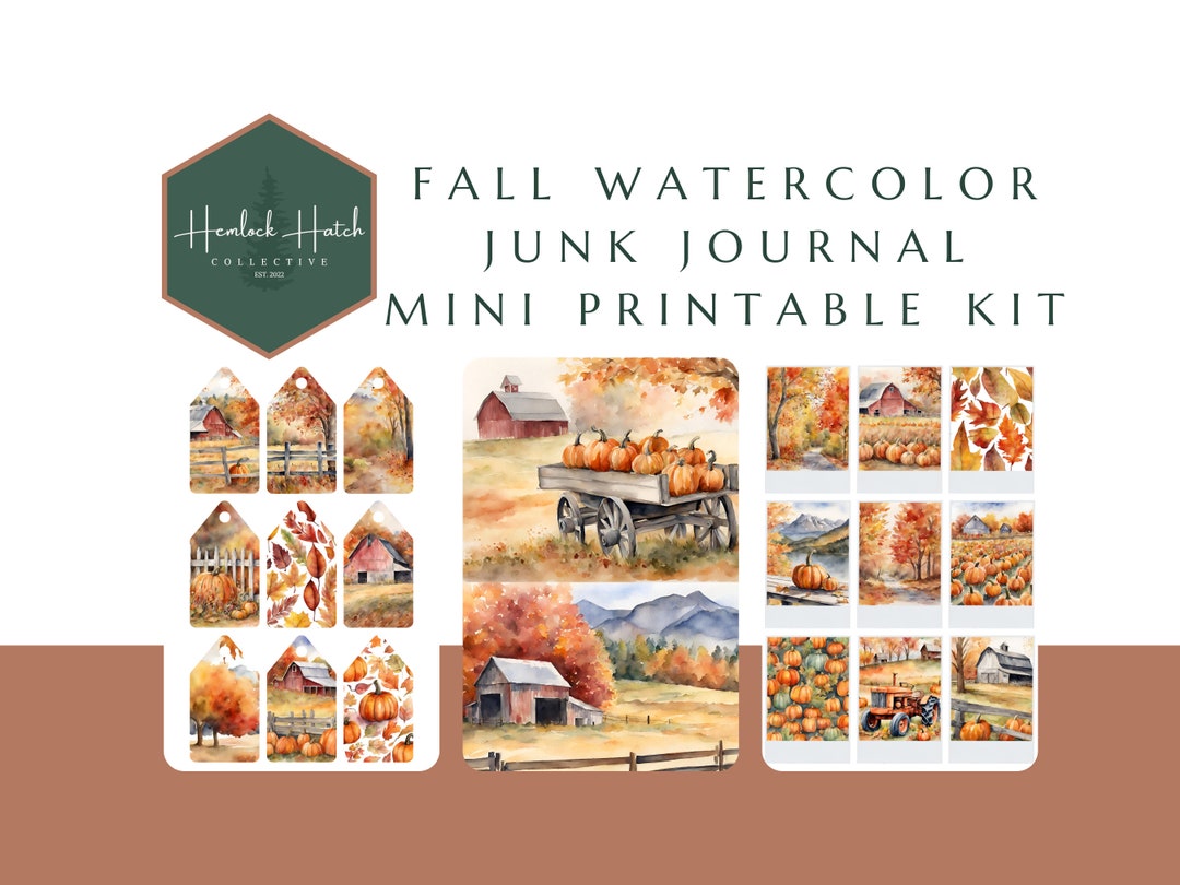Fall Watercolor Junk Journal Mini Kit - Printable Fall Tags, Papers ...