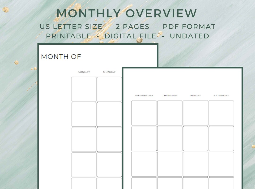 Monthly Overview - Digital Monthly Planner - Letter - 8.5x11 ...