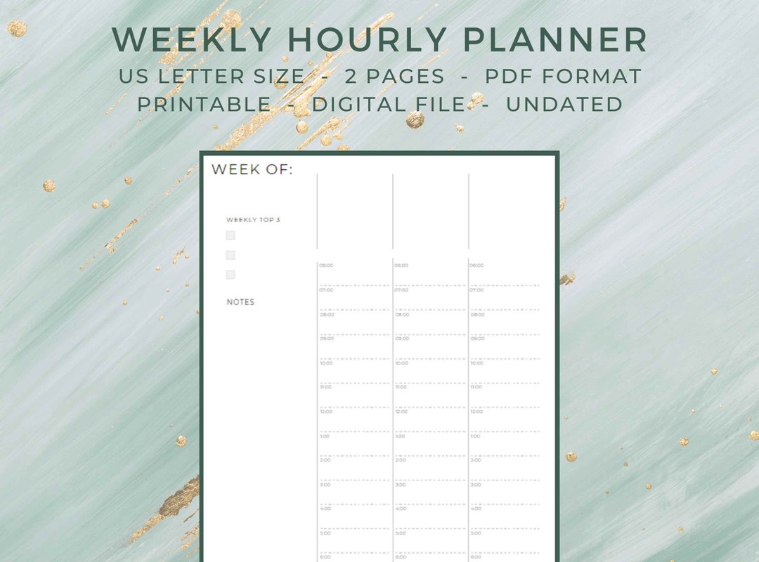 Weekly Hourly Planner Download - Printable - Letter - 8.5x11 ...
