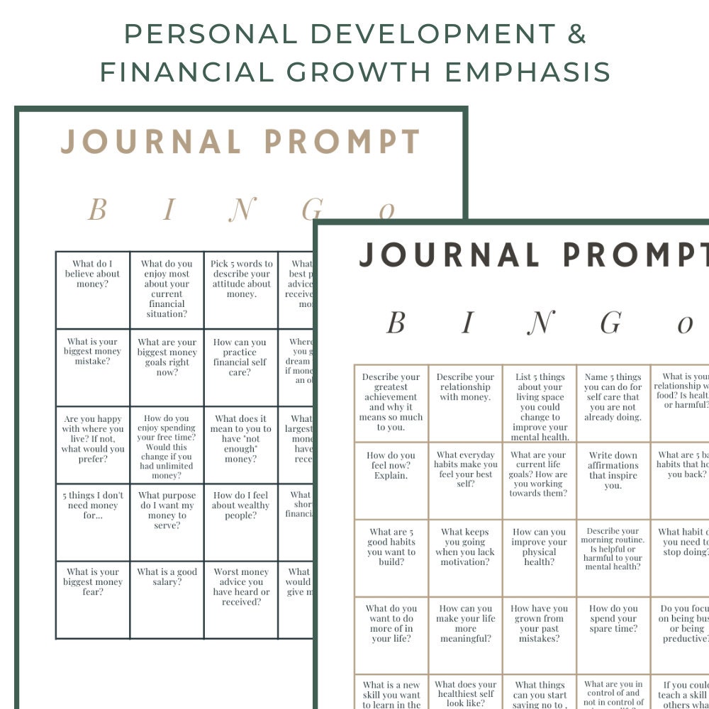 Journaling Prompt Bingo Printable - Journaling for Anxiety, Depression ...