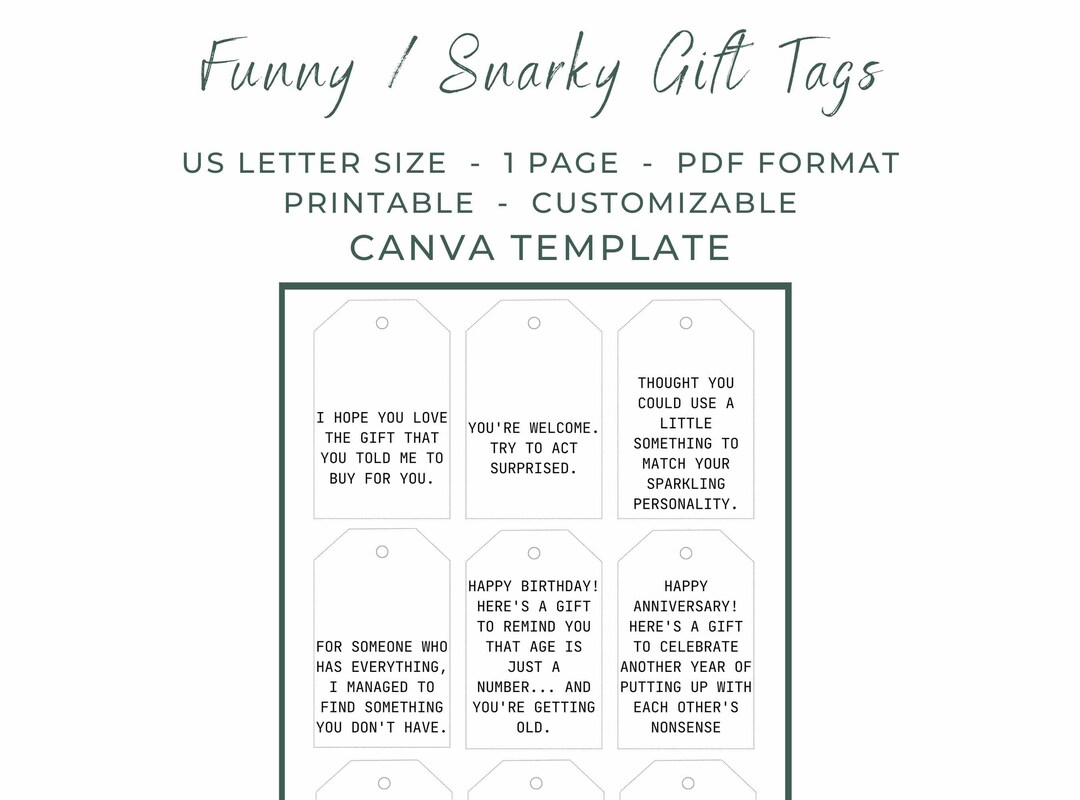 Funny Minimalistic Printable Gift Tags - Snarky - Last Minute Gift Tag ...