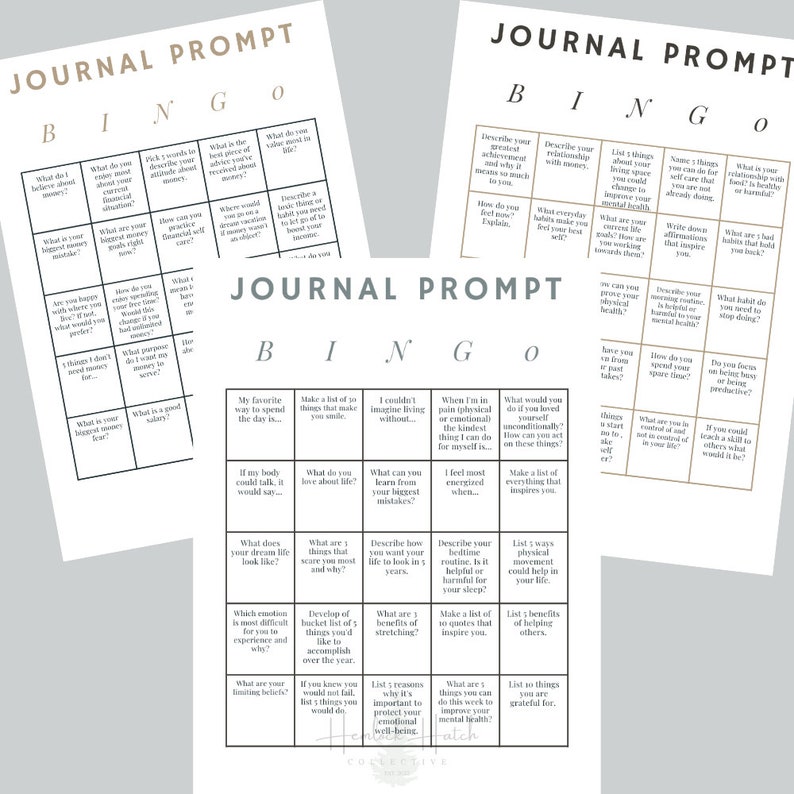 Journaling Prompt Bingo Printable - Journaling for Anxiety, Depression ...