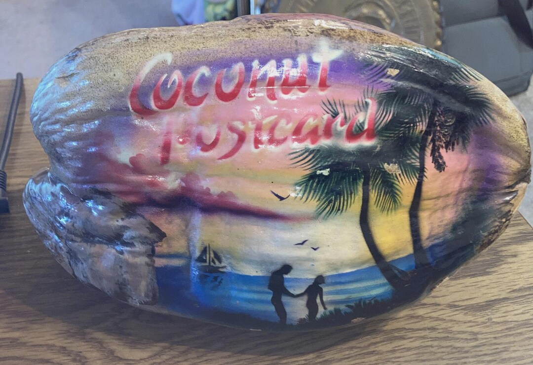 Vintage Hawaii Hand Painted Coconut Postcard Circa 80s - Cool Island ...