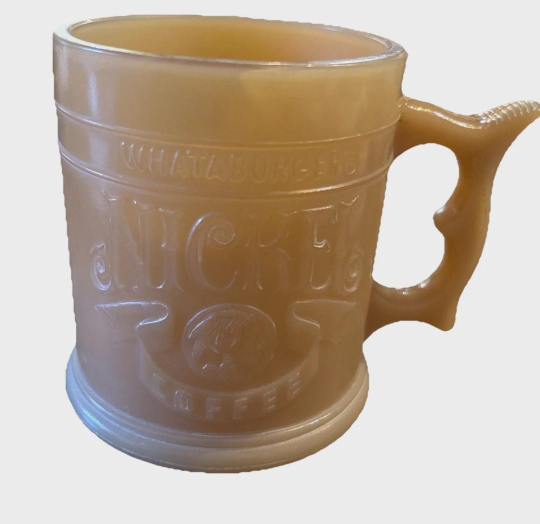 1980s Whataburger "nickel" Coffee Mug Caramel Milk Glass ,embossed Logo ...