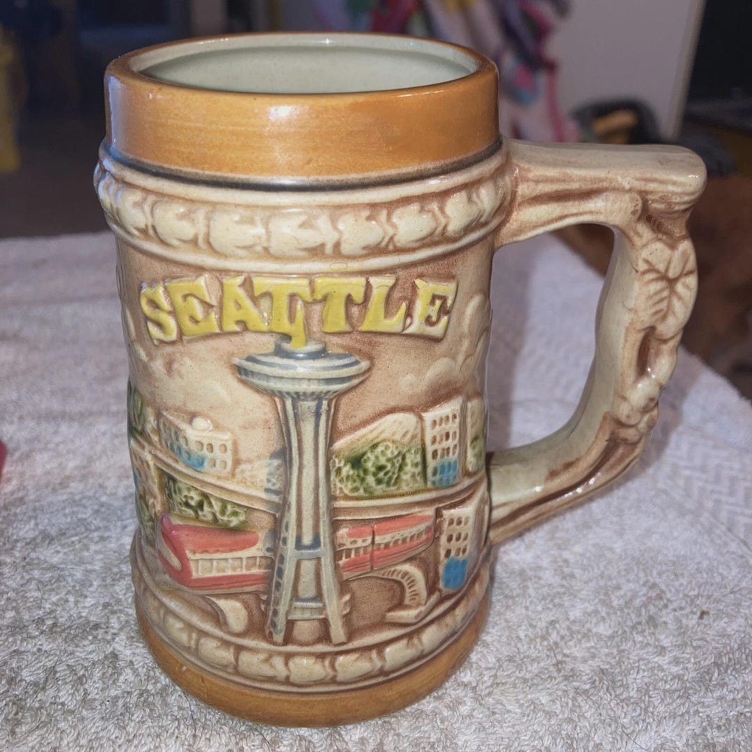 Vintage 3D Seattle Ceramic Souvenir Stein Mug , Space Needle, Kingdome ...