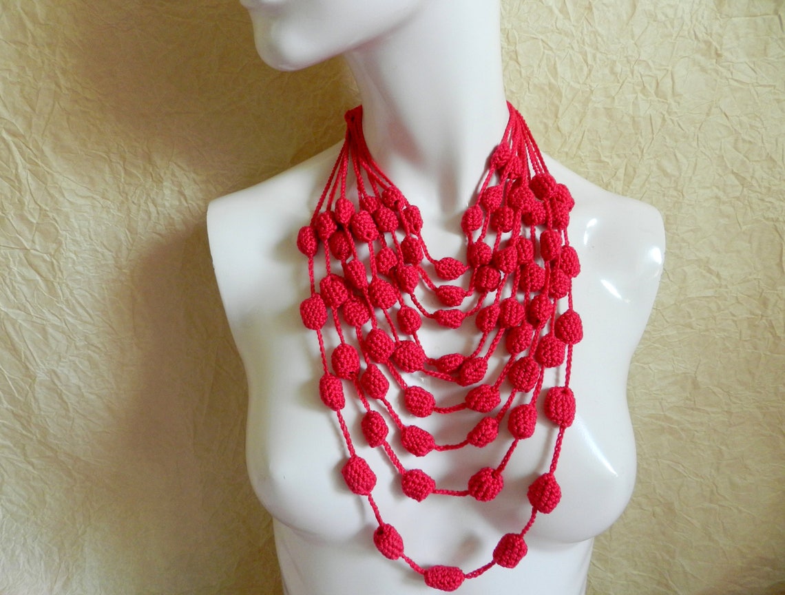 Summer Knit Bright Necklace Multicolored Designer Jewelry | Etsy