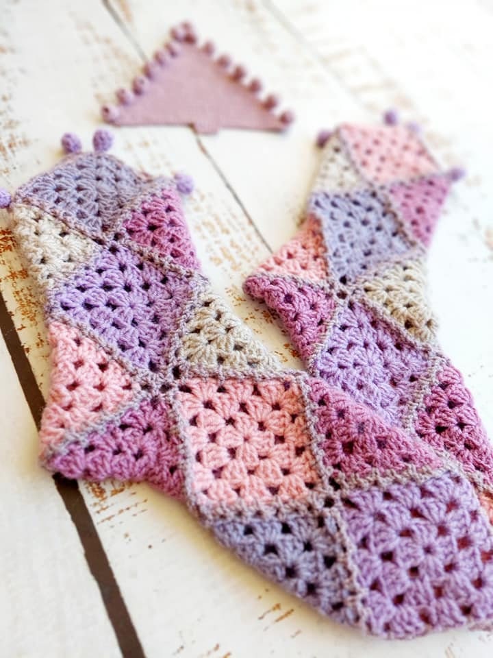 Christmas Granny Square Socks, Rustic Crochet Indoor Slippers, Bright ...