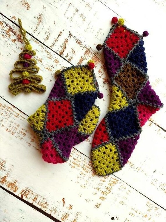 Christmas Granny Square Socks Rustic Crochet Indoor Slippers - Etsy