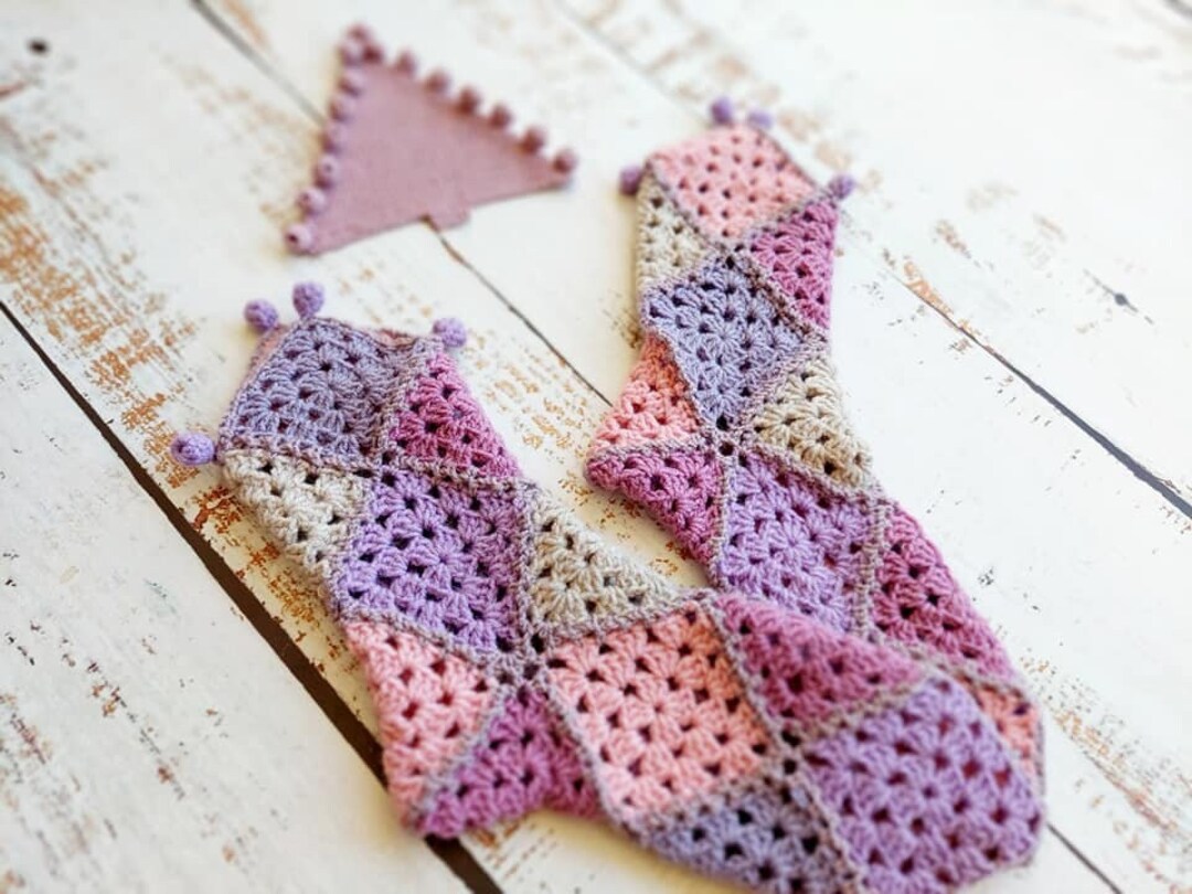 Christmas Granny Square Socks, Rustic Crochet Indoor Slippers, Bright ...