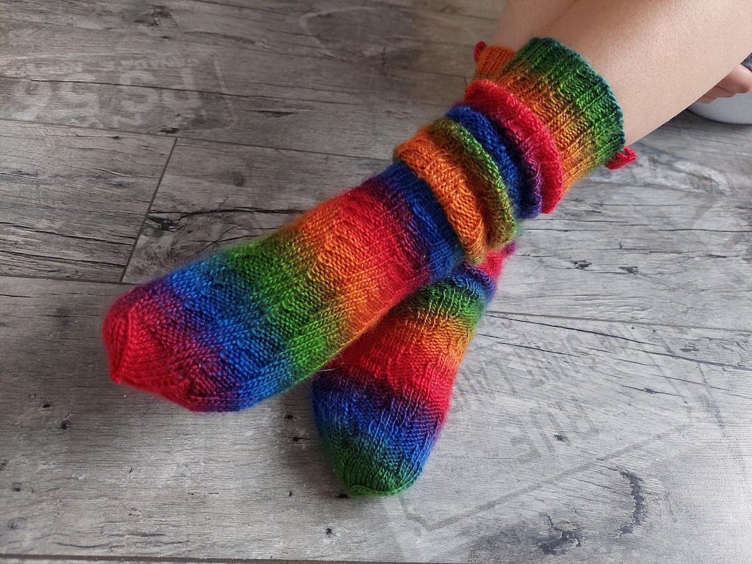 Christmas Granny Square Socks, Rustic Crochet Indoor Slippers, Bright ...