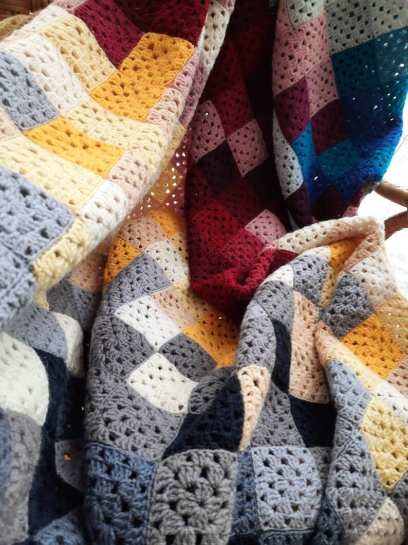 Colorful Granny Square Plaid Crochet Home Decor Custom Pixel - Etsy