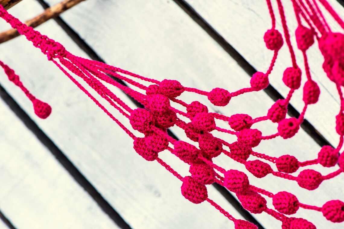 Summer Knit Bright Necklace Multicolored Designer Jewelry Cotton Knit ...