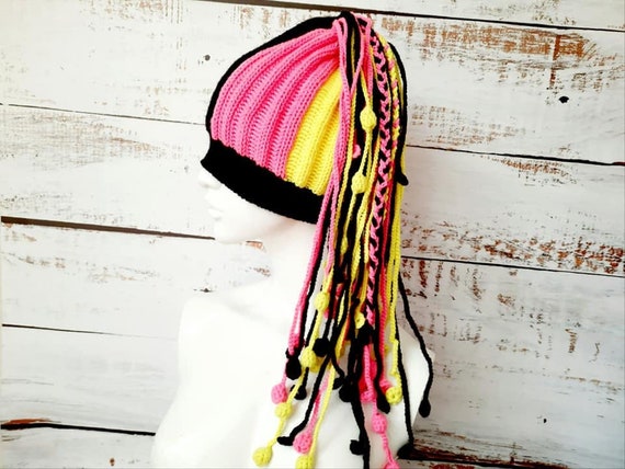 Wool Hat With Long Bobble Strings Knitted Funky Ski Hat | Etsy