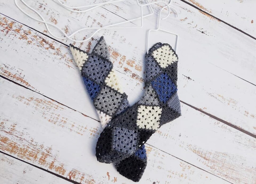 Christmas Granny Square Socks, Rustic Crochet Indoor Slippers, Bright ...