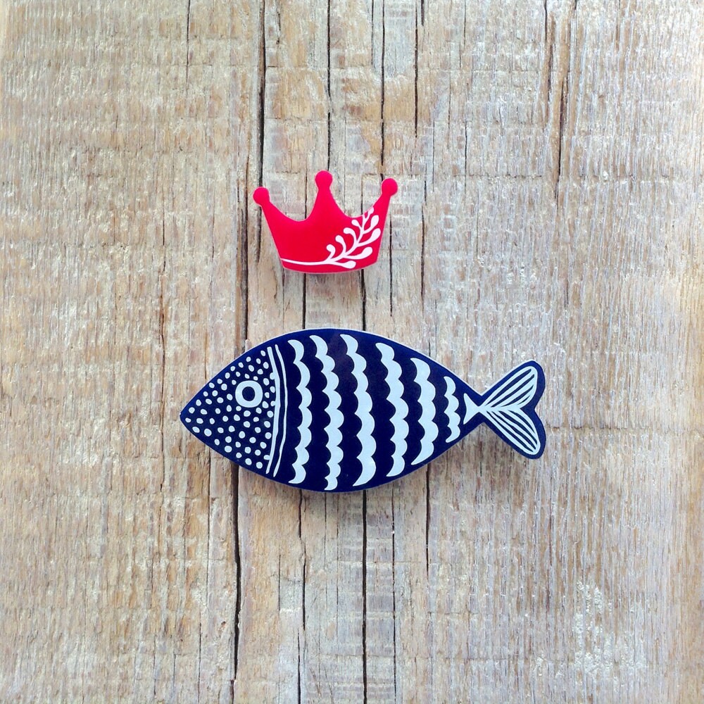 Fish Broochcrown Broochfish Pinnautical Set Jewelrybridal | Etsy
