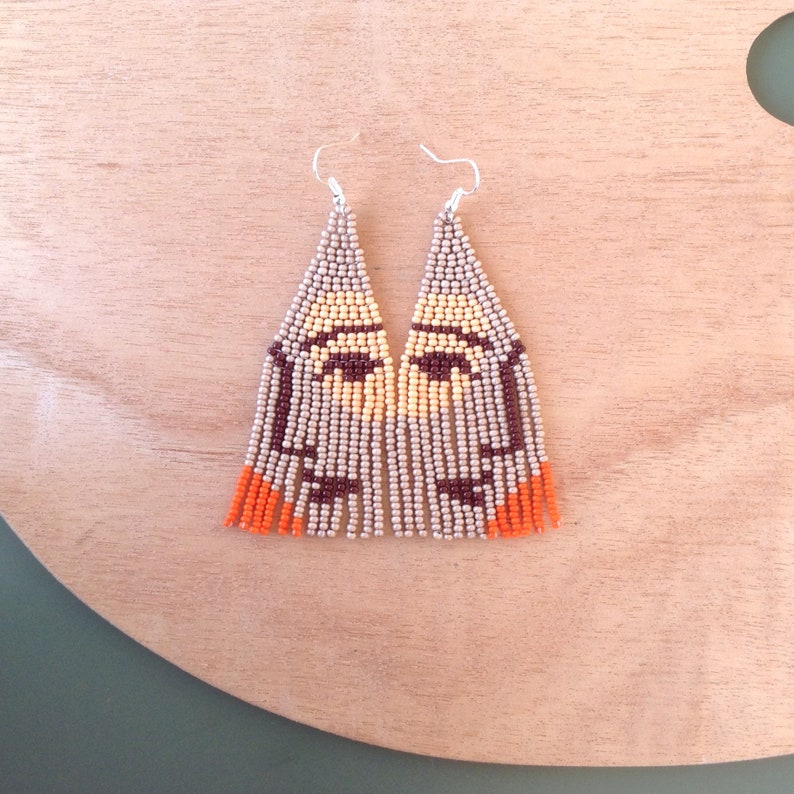 Line Art Facelong Beaded Earringsminimalistseed Beaded | Etsy