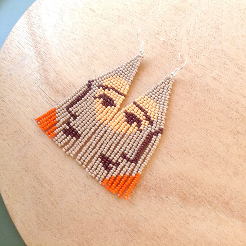 Line Art Facelong Beaded Earringsminimalistseed Beaded | Etsy