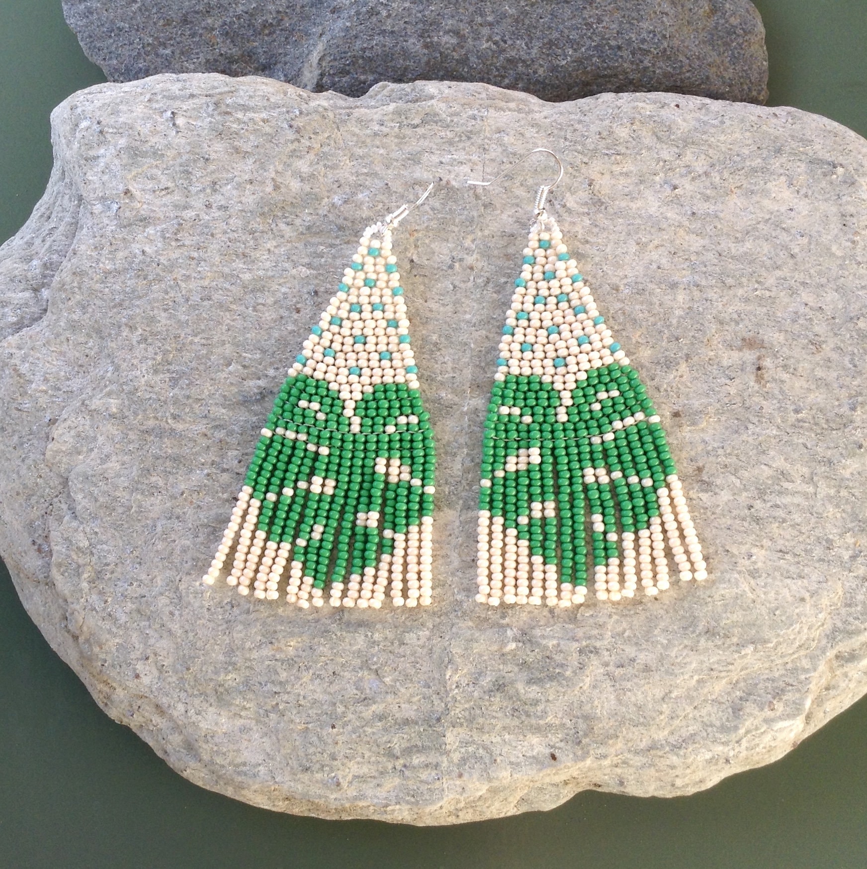 Monstera Leaf Fringe Earrings,seed Beaded Earrings,long Beaded Earrings ...