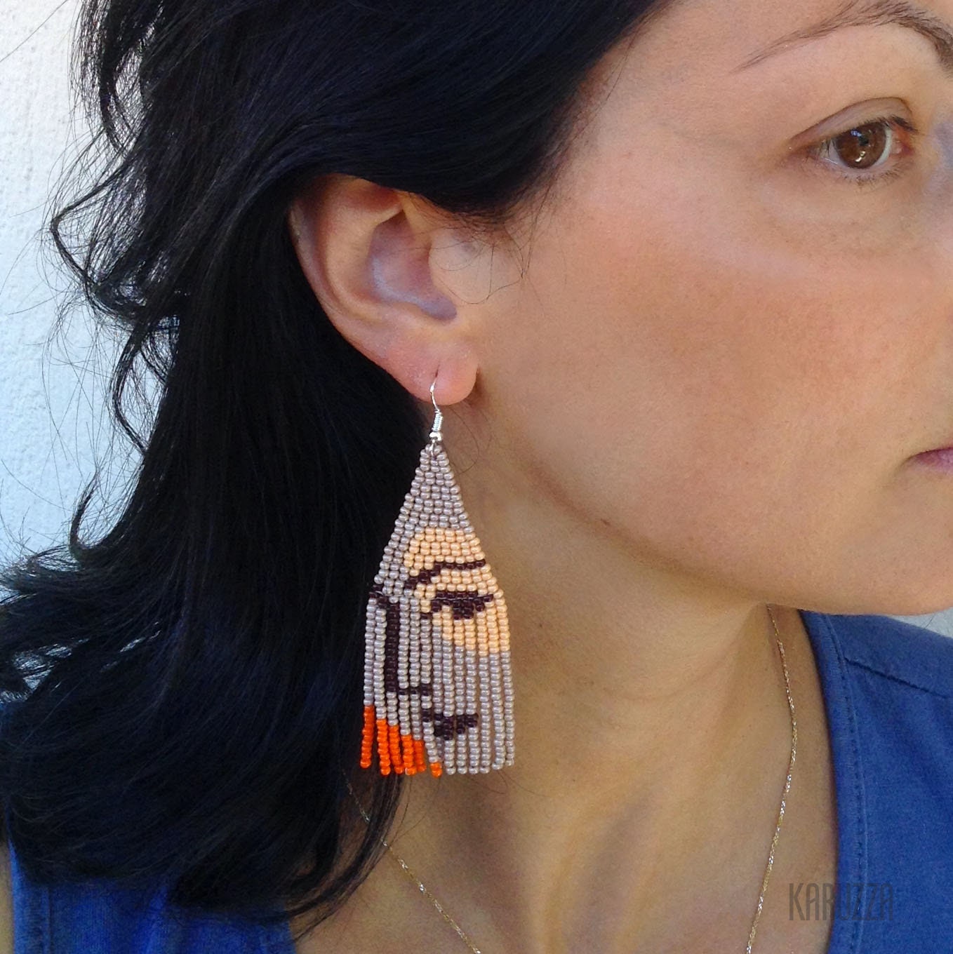 Line Art FaceLong Beaded EarringsMinimalistSeed Beaded | Etsy