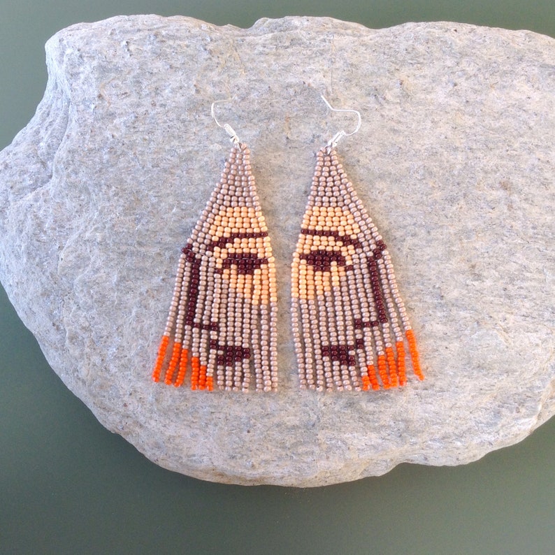 Line Art Facelong Beaded Earringsminimalistseed Beaded - Etsy