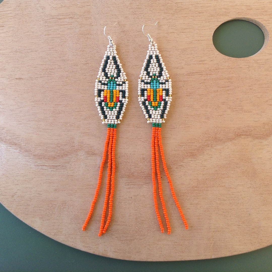 Beetle Seed Beaded Tassel Earrings: Bohemian Bug Jewelry, Dangle and ...