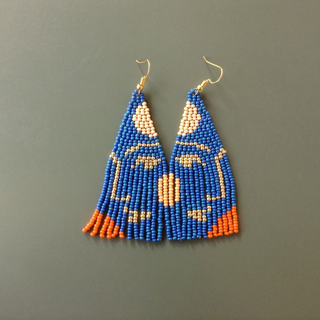 Modern Beaded Dangle Earrings: Gold Line Art Face, Boho Style, Women ...