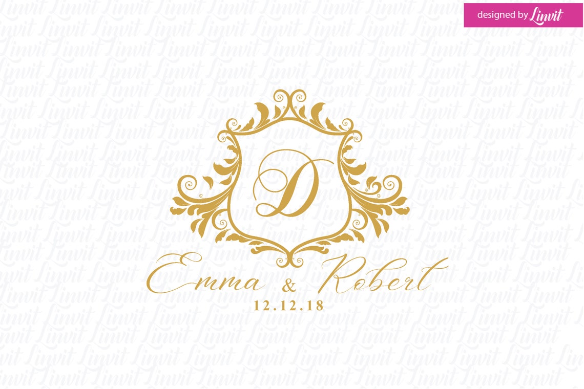 Custom Wedding Monogram Crest Logo, Elegant Anniversary Design (digital ...