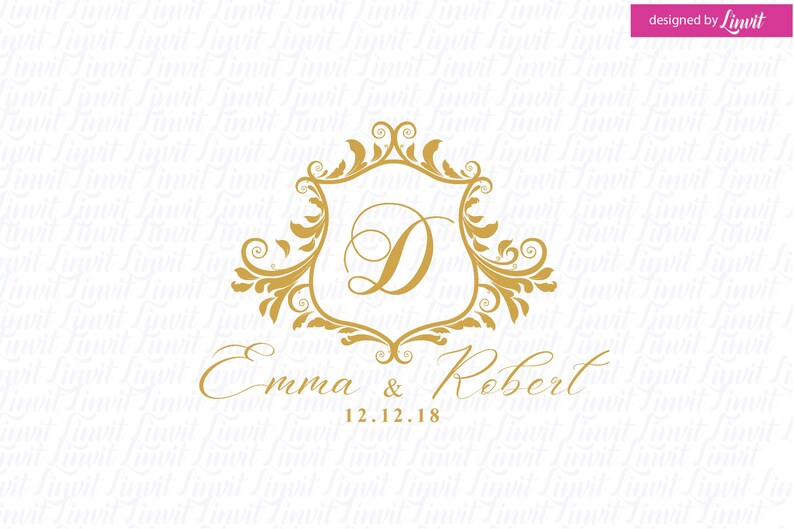 Custom Wedding Monogram Crest Logo, Elegant Anniversary Design (digital ...