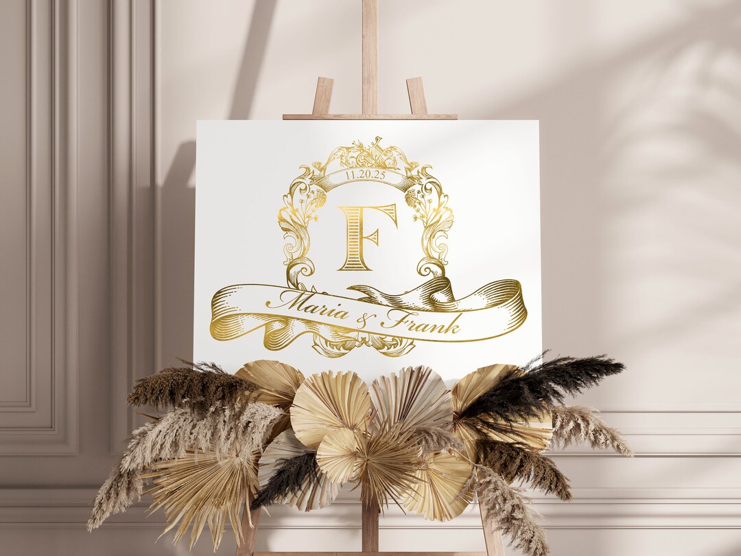 Gold Monogram Crest, Wedding Emblem, Wedding Shield, Shield, Wedding ...