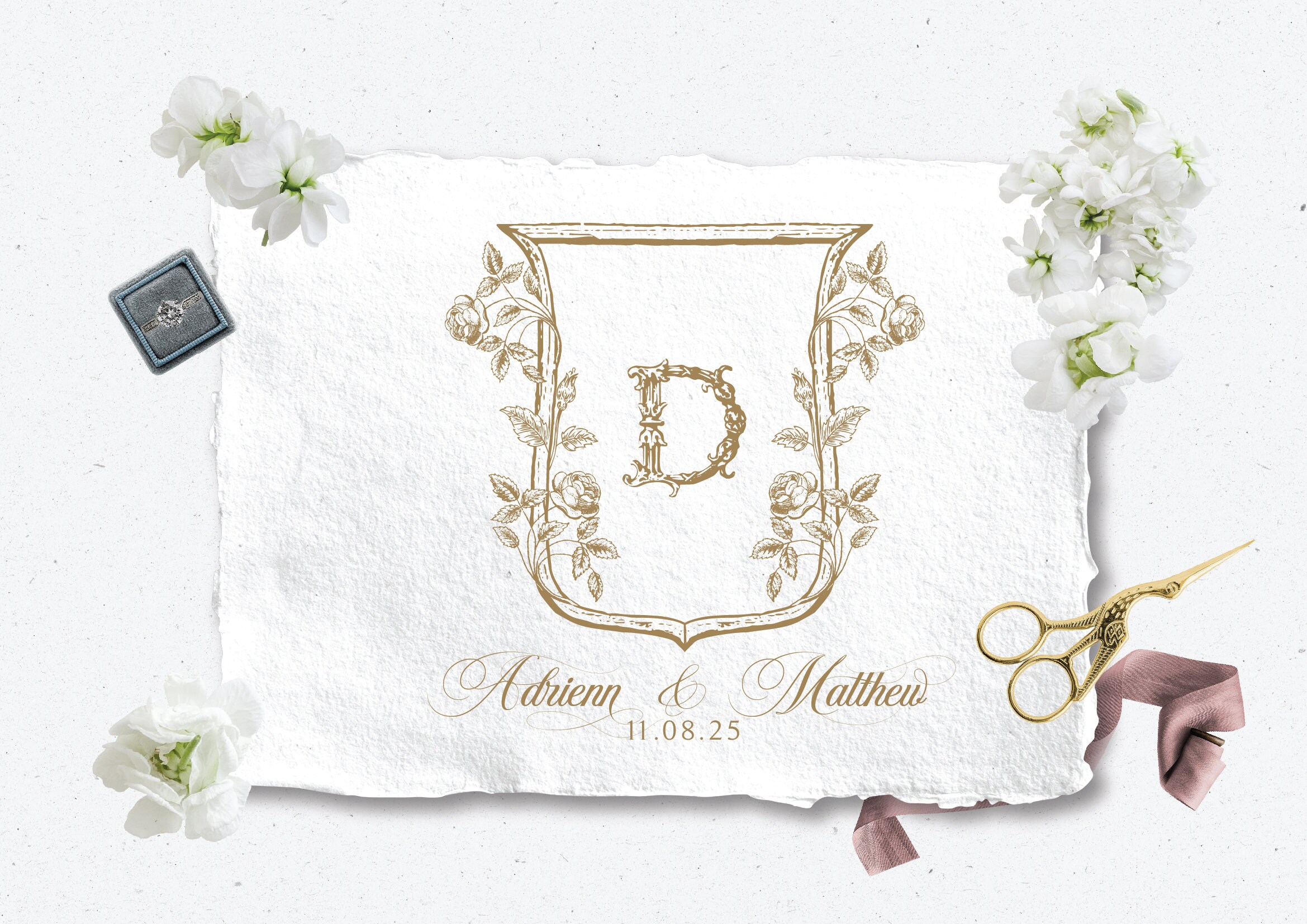 Rose Logo Custom Wedding Logo Vintage Rose Crest Royal | Etsy