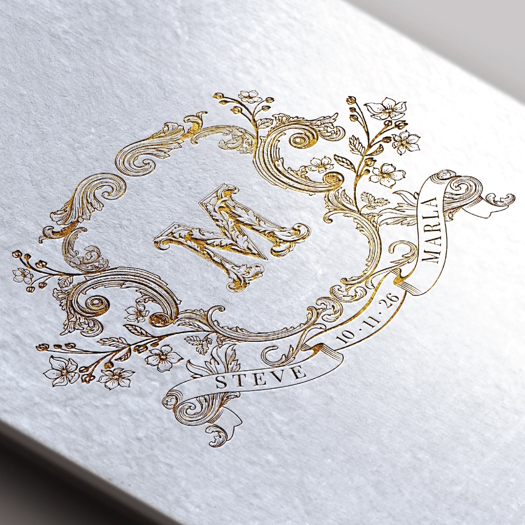 Botanical Wedding Crest Logo, Custom Floral Monogram (digital Download ...
