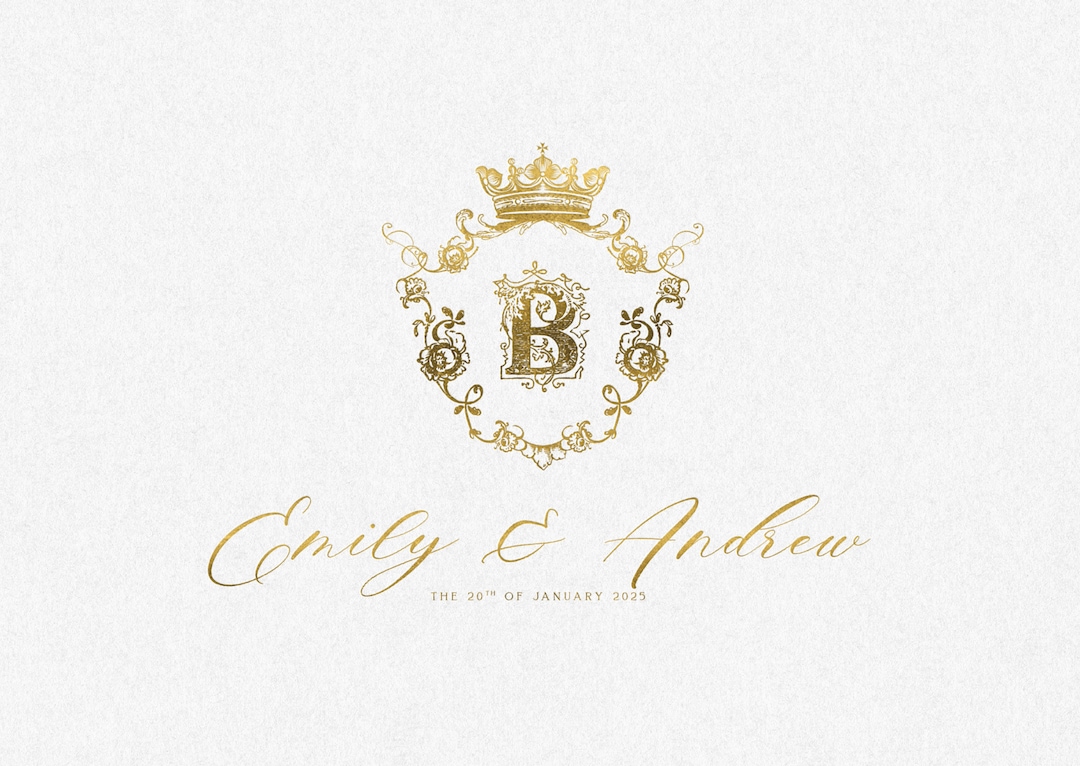 Royal Wedding Logo, Elegant Wedding Logo With Crown, Custom Crest ...