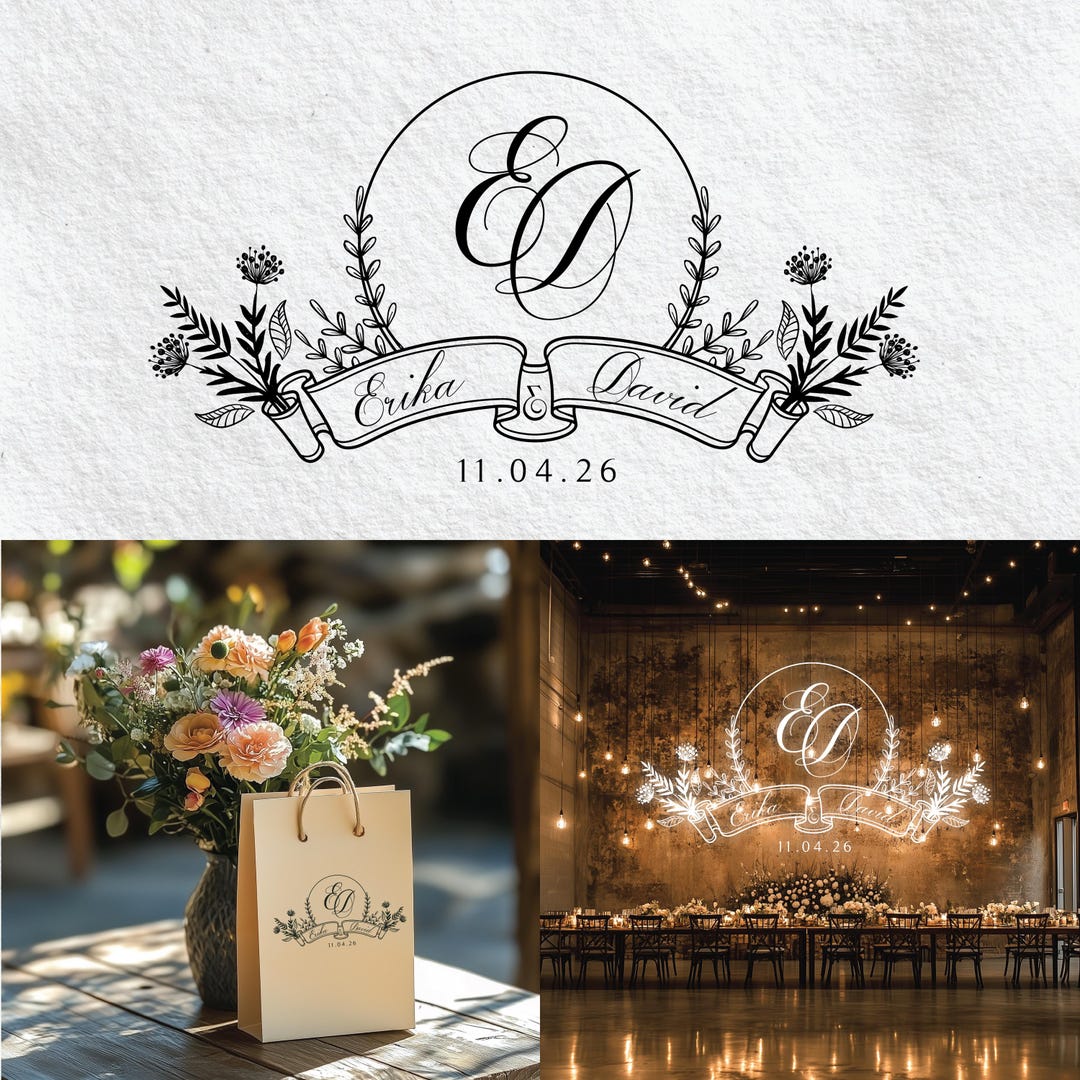 Wedding Logo SVG Wedding Monogram SVG Editable Crest PNG Floral Rustic ...