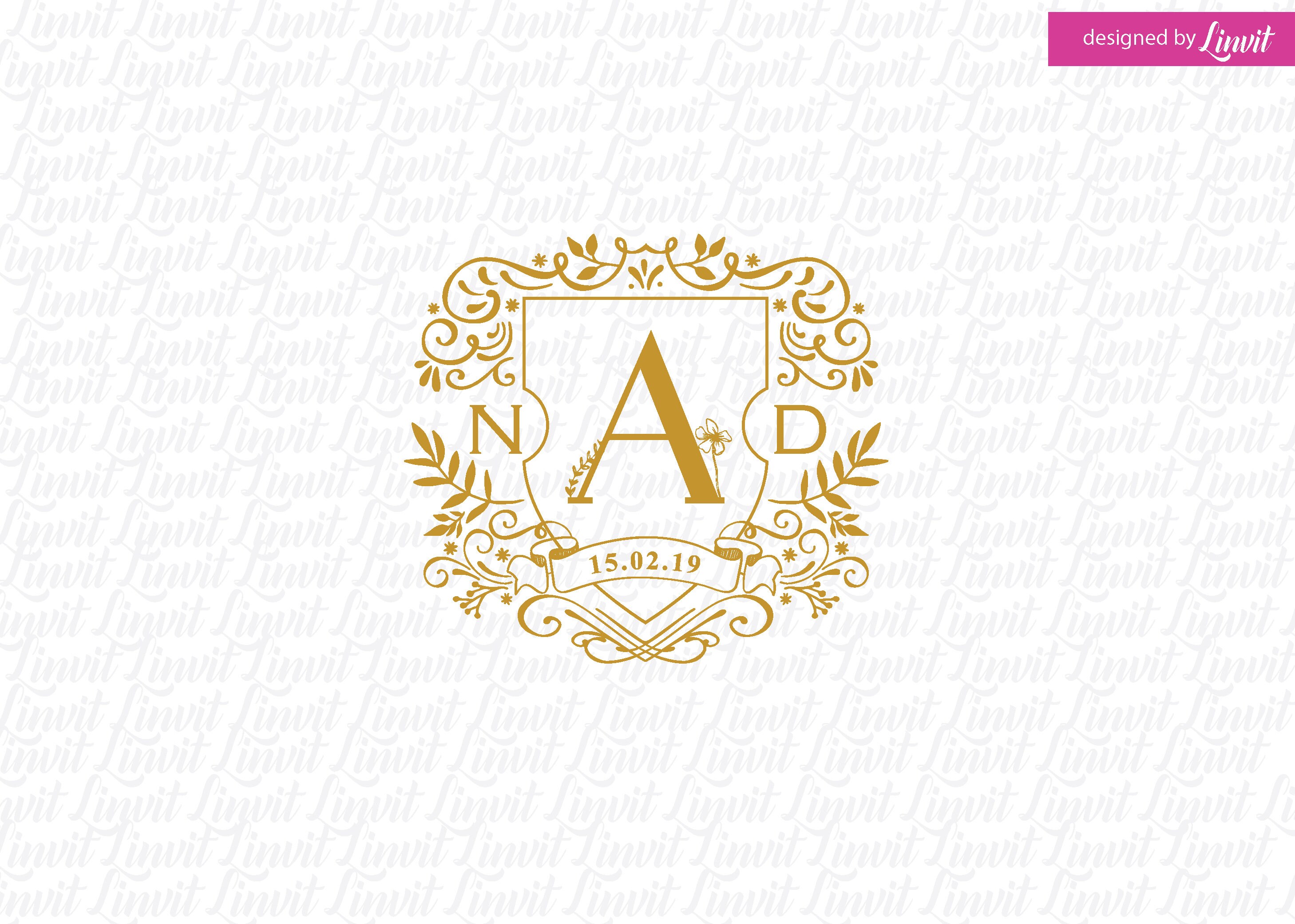 Gold Monogram Crest Wedding Emblem Wedding Shield Shield | Etsy