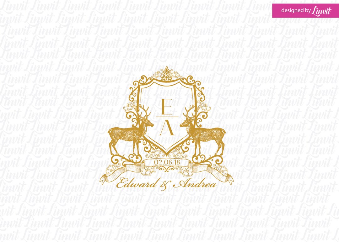 Rustic Wedding Logo Monogram Crest Wedding Crest Logo With Rein Deer ...