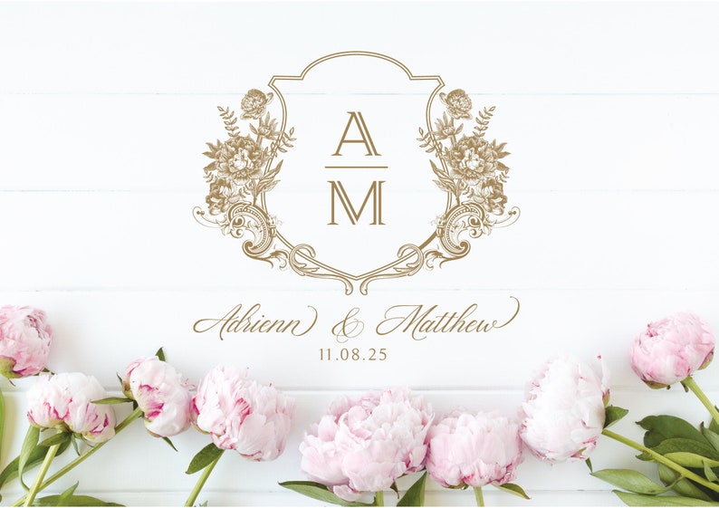 Peony Wedding Monogram Logo, Floral Crest (svg, Png, Jpg, Ai, Eps, Pdf ...