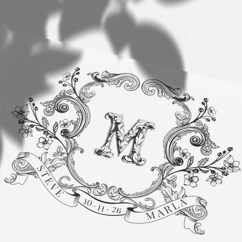 Botanical Wedding Crest Logo, Custom Floral Monogram (digital Download ...