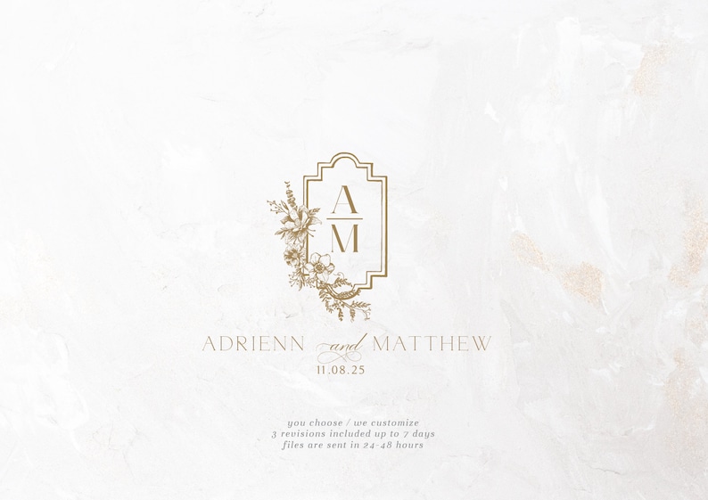 Vintage Floral Wedding Logo Crest, Custom Invitation Monogram (SVG, PNG ...