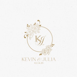 Floral Wedding Monogram Logo, Editable Round Crest (digital Download ...