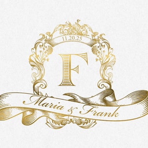 Gold Monogram Crest, Wedding Emblem, Wedding Shield, Shield, Wedding ...