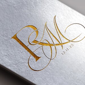 Custom Wedding Logo: Script Initial Monogram Crest (digital Download ...