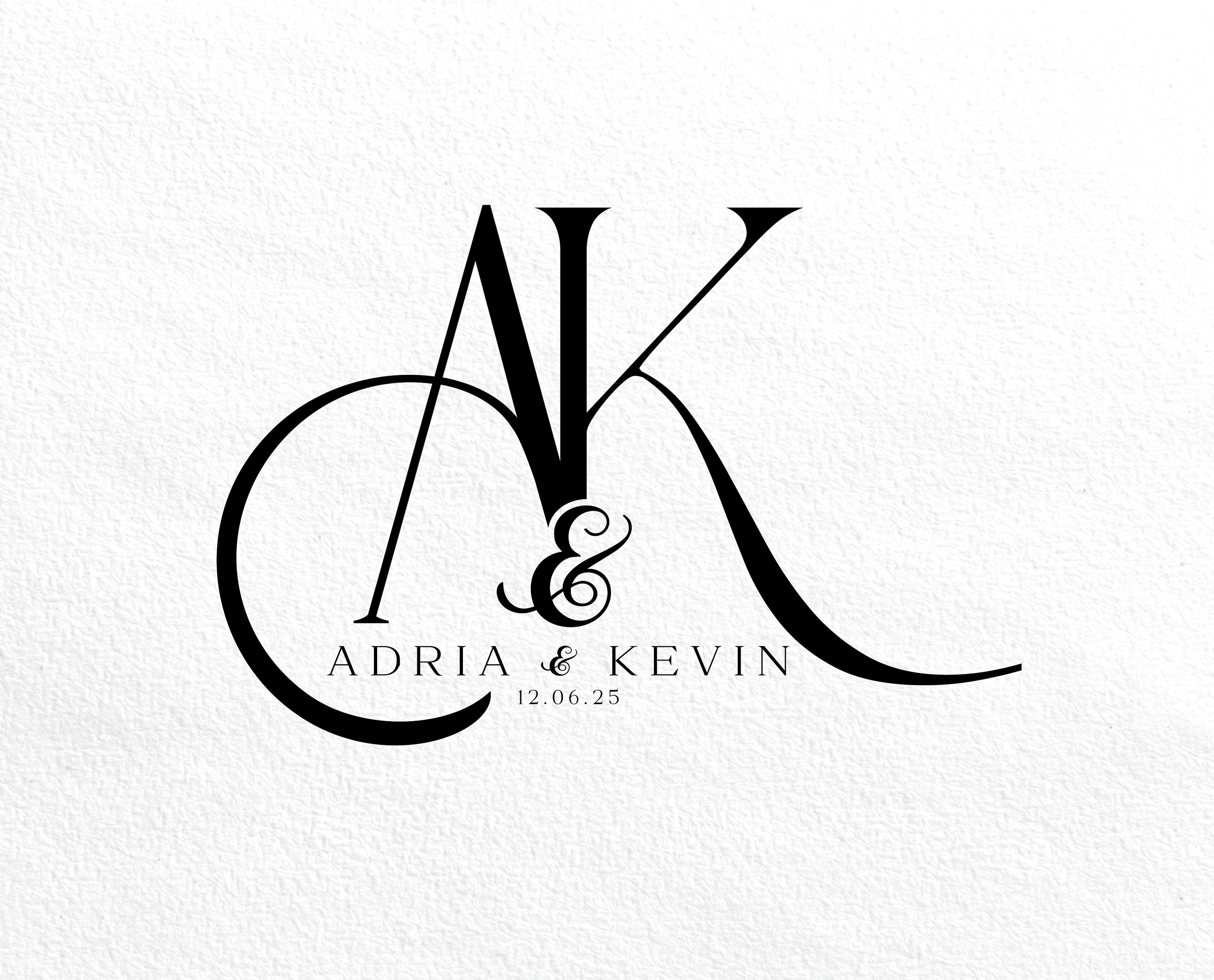 Modern Wedding Monogram Logo With Calligraphy Crest (digital Download ...