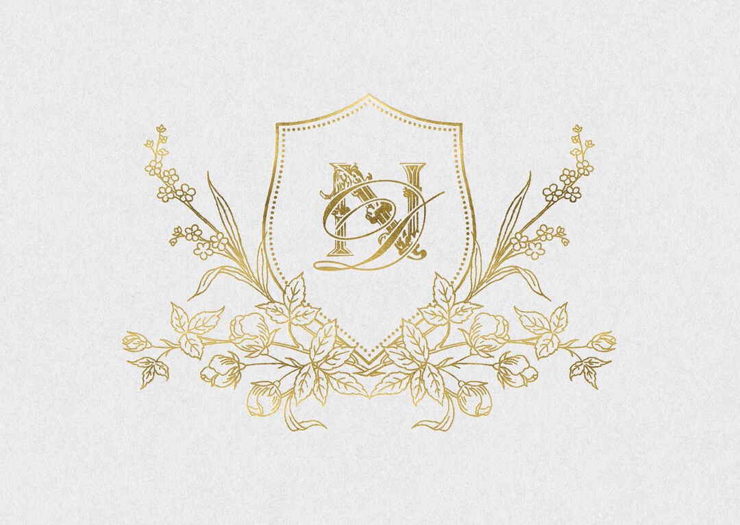 Vintage Rose Wedding Crest Logo, Botanical Monogram (digital Download ...