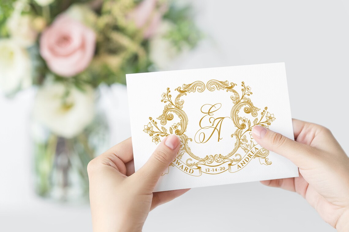 Gold Monogram Crest Wedding Emblem Wedding Shield Shield | Etsy