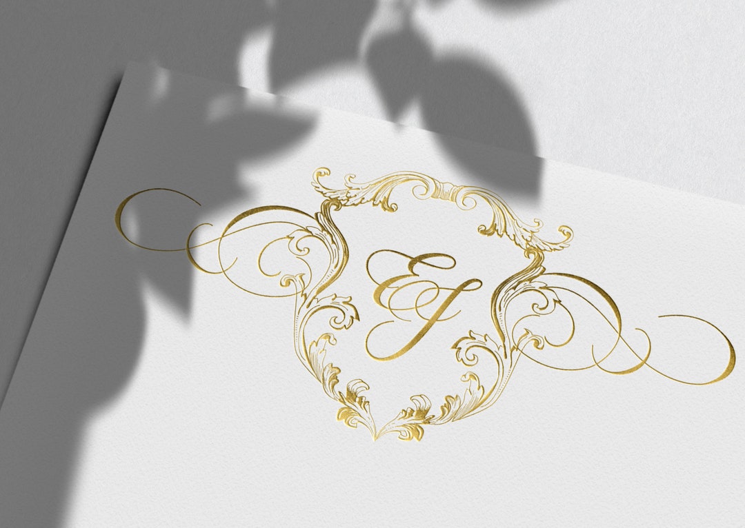 Gold Monogram Crest, Wedding Emblem, Wedding Shield, Shield, Wedding ...