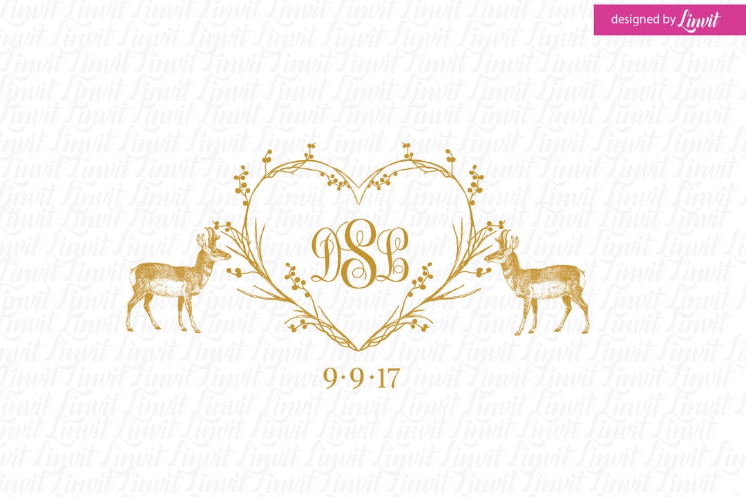 Rustic Heart Shaped Wedding Logo Monogram With Deer, Logo for Wedding ...