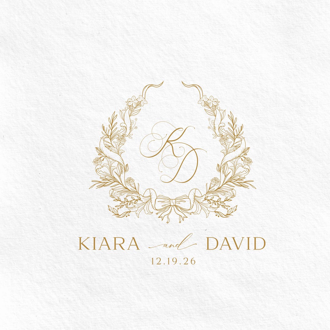 Floral Wreath Wedding Logo SVG, Botanical Monogram Crest - Etsy