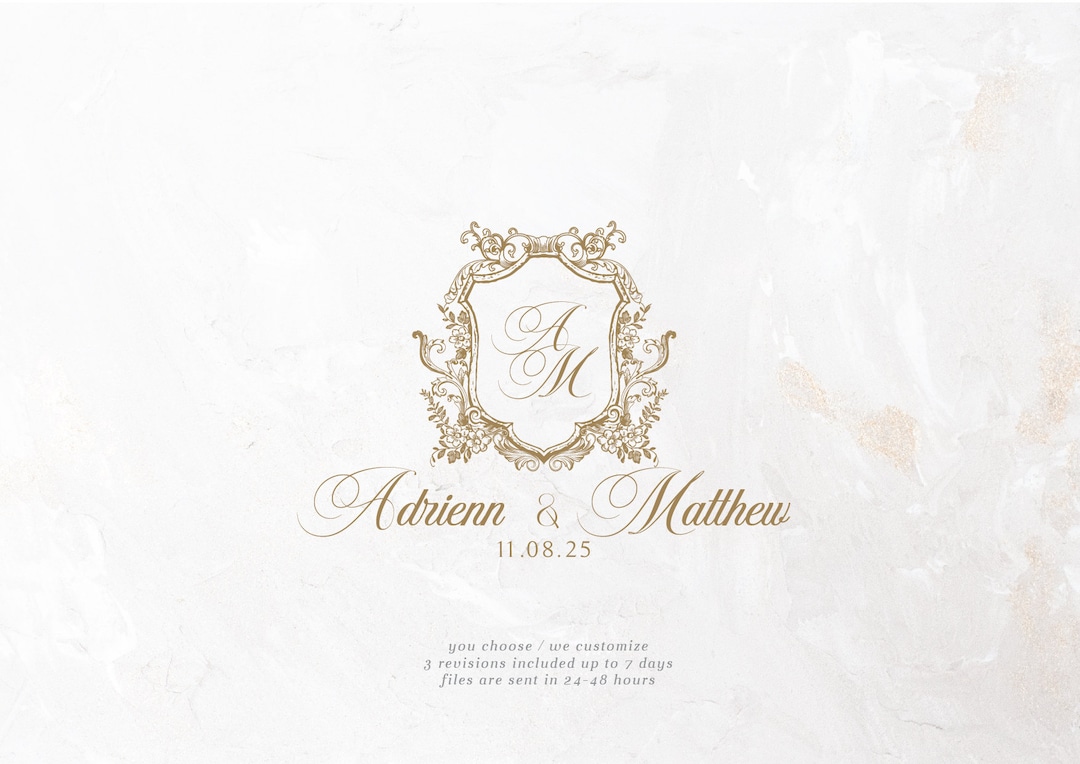 Vintage Floral Wedding Crest Logo, Custom Monogram (SVG, PNG) - Etsy