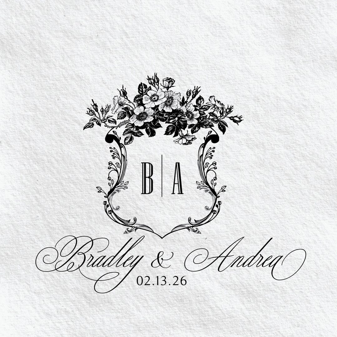 Vintage Rose Wedding Crest Logo, Editable Floral Monogram (digital ...